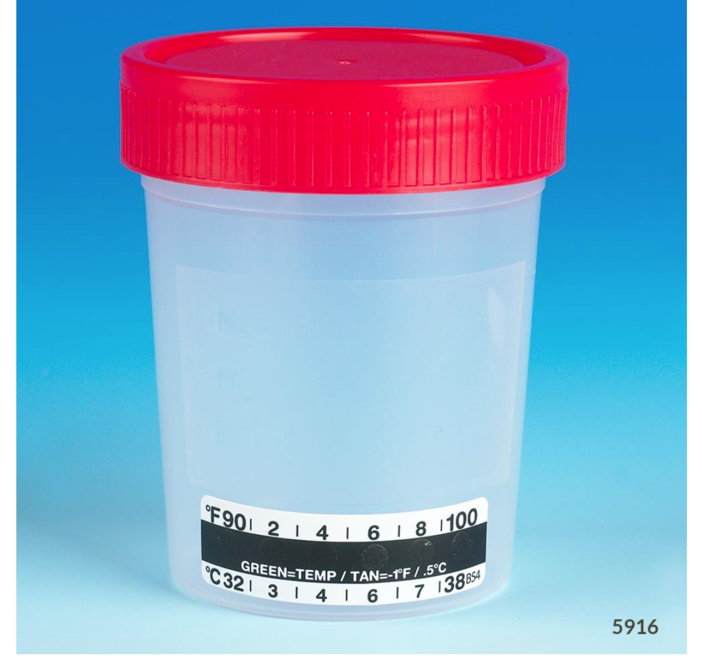 Drug Testing Containers with Temperature Strip | KLM Bio Scientific