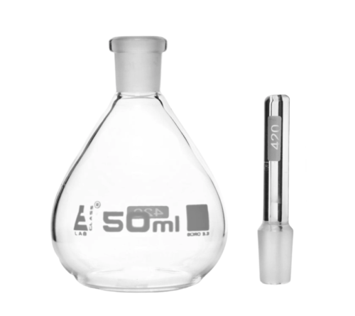 Pycnometer, Calibrated, 50mL – Specific Gravity Bottle with Flat Bottom ...