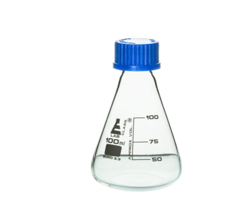 Erlenmeyer Flask, 100ml – Borosilicate Glass – With PTFE Screw Cap ...
