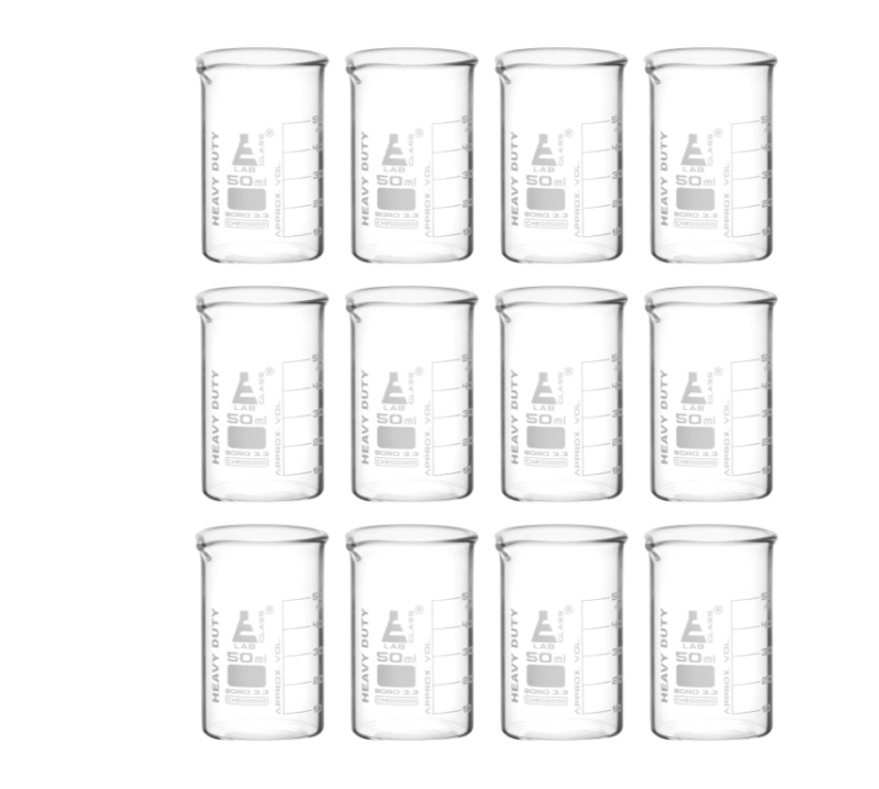 24PK Heavy Duty Beakers, 50ml – 5mm Thick, Uniform Walls – Superior ...